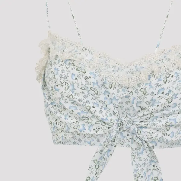 Ermanno Scervino Sleeveless Floral Lace Trim Crop Top
