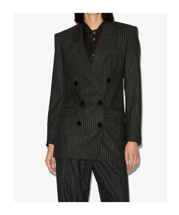 Isabel Marant Étoile Jevima Striped Wool Blend Double-breasted Blazer - Anthracite