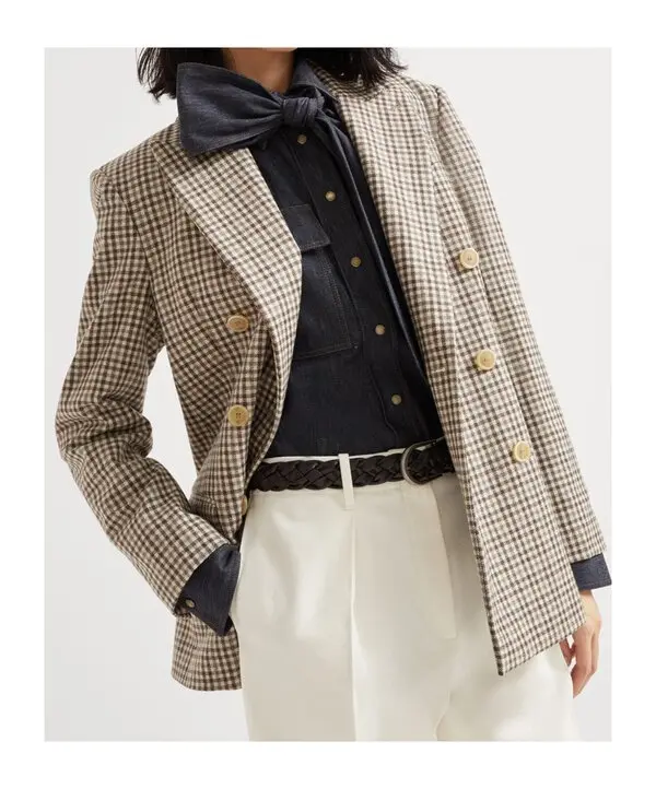 Brunello Cucinelli Peak Lapel Plaid Blazer