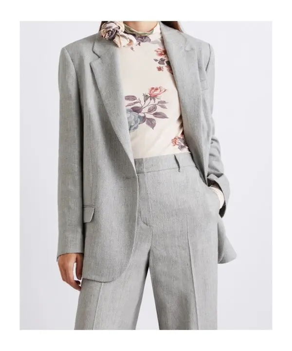 Marella Stretch Linen-blend Grisaille Blazer - Grey