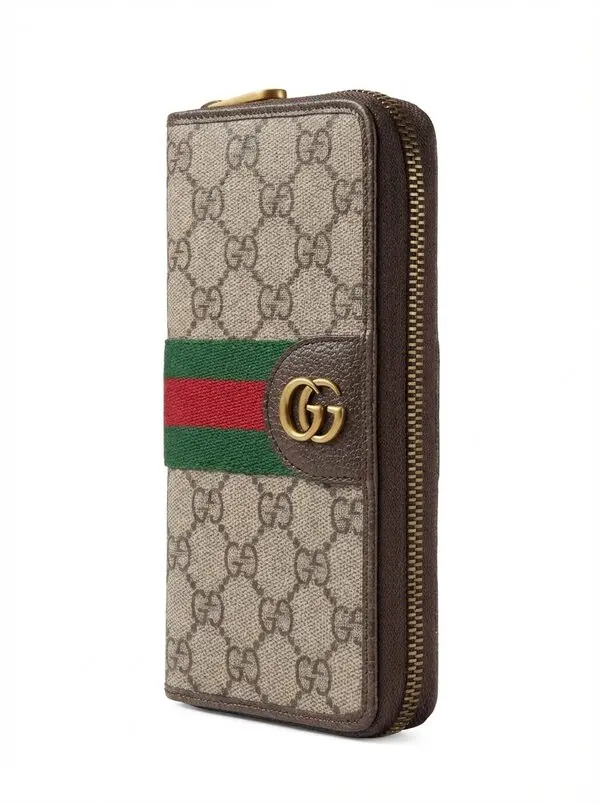 Gucci Ophidia Zip Around Wallet - Beige And Dark Brown