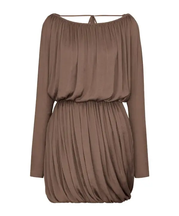 Saint Laurent Long-sleeve Midi Dress With Drawstring Front
