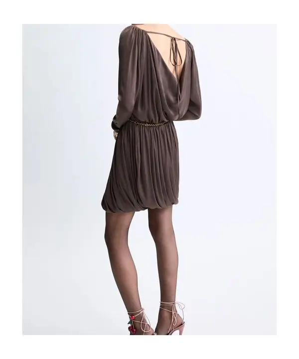 Saint Laurent Long-sleeve Midi Dress With Drawstring Front