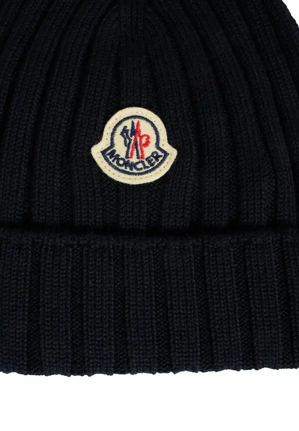 Moncler Logo-patch Beanie - Blue