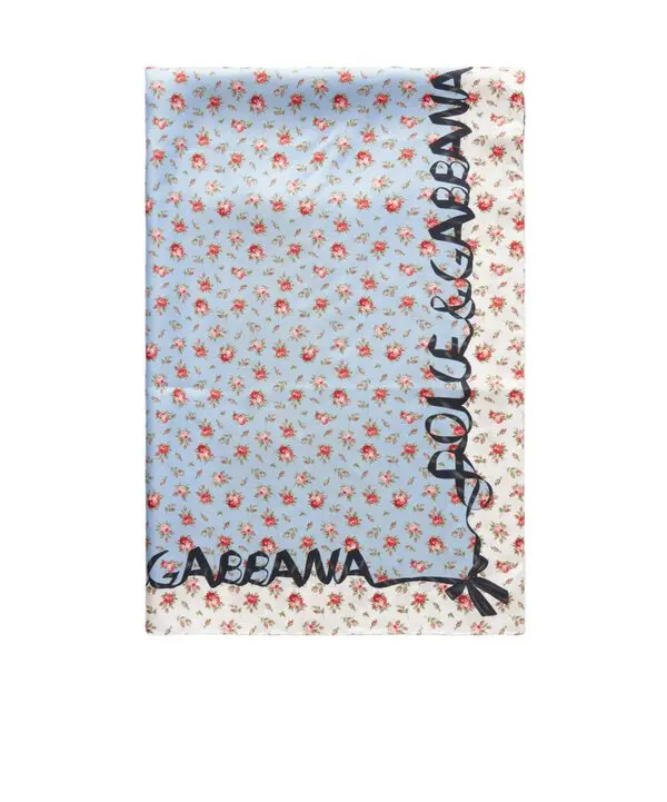 Dolce & Gabbana Dolce Gabbana Small Rose-printed Twill Scarf - Blue