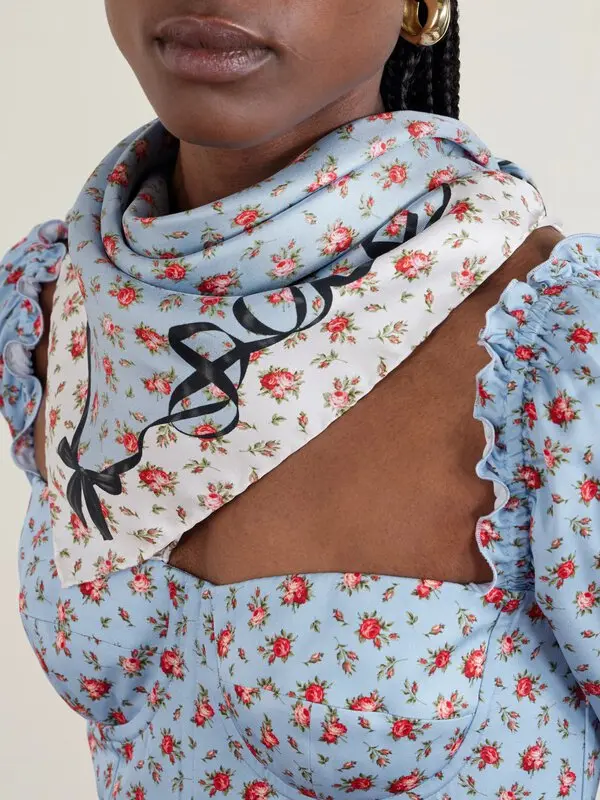 Dolce & Gabbana Dolce Gabbana Small Rose-printed Twill Scarf - Blue