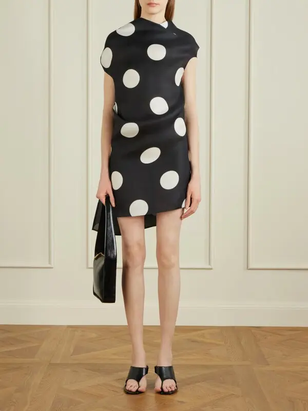 Khaite Polka Dot High Neck Dress - Black