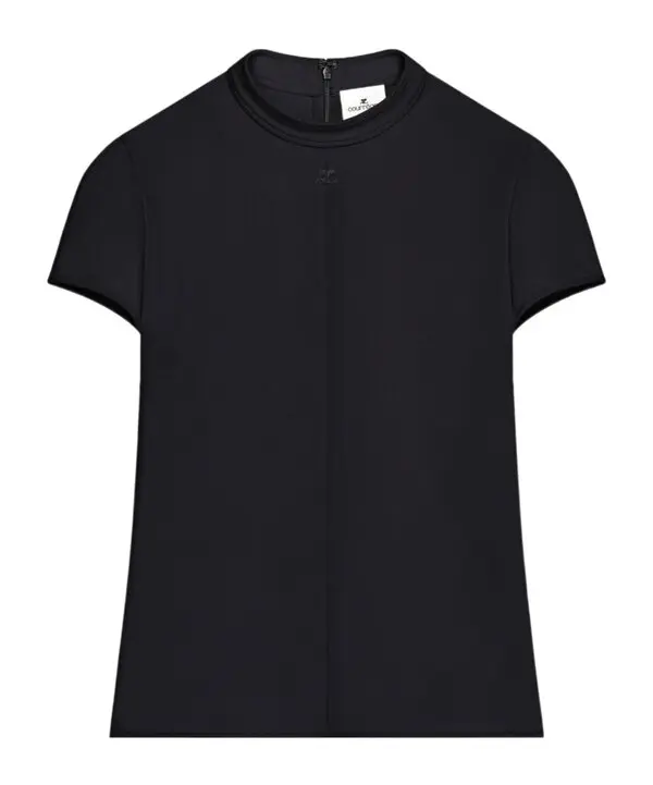COURREGES Short Sleeve Embroidered Logo Top - Black