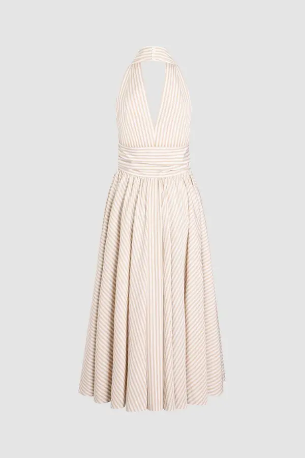 PATOU Halterneck Knotted Stripe Midi Dress - White
