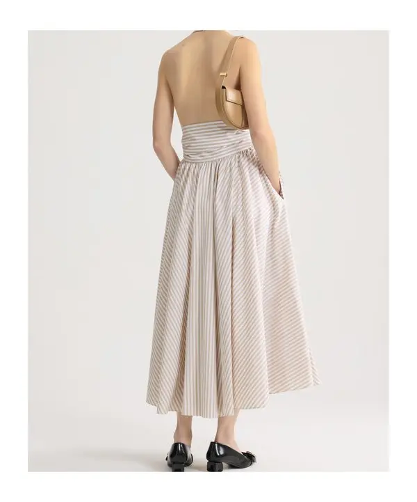 PATOU Halterneck Knotted Stripe Midi Dress - White