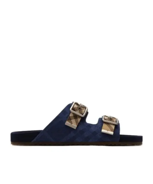 Burberry Urchin Buckled Slides - Navy