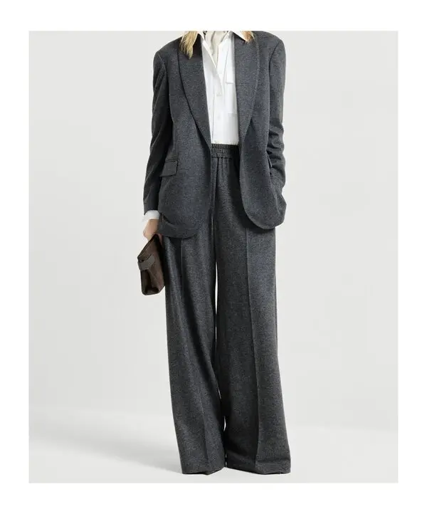 Brunello Cucinelli Mélange Effect Wide Leg Trousers - Black