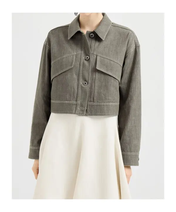 Brunello Cucinelli Monili Denim-effect Twill Outerwear Jacket - Gray