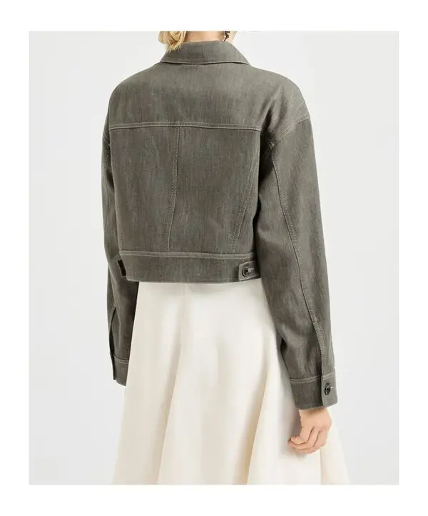 Brunello Cucinelli Monili Denim-effect Twill Outerwear Jacket - Gray