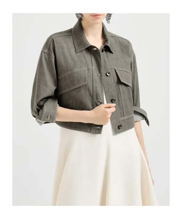 Brunello Cucinelli Monili Denim-effect Twill Outerwear Jacket - Gray
