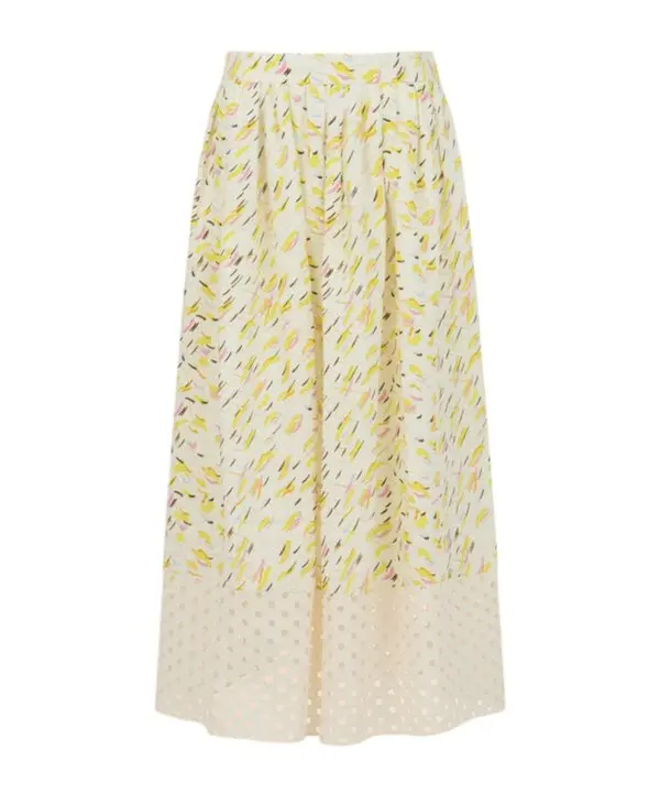 Marni Brushstroke Wave Printed Midi Skirt With Embroidered Lace Hem - Nude