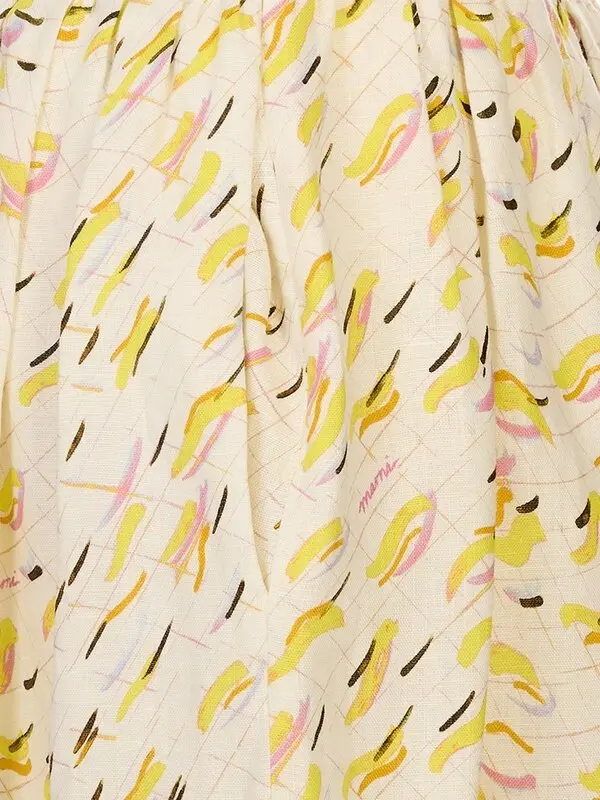 Marni Brushstroke Wave Printed Midi Skirt With Embroidered Lace Hem - Nude