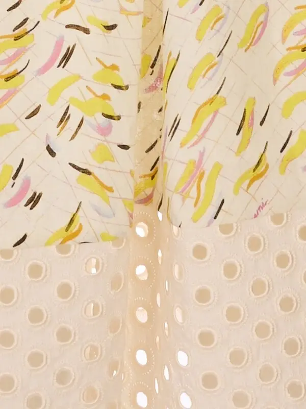 Marni Brushstroke Wave Printed Midi Skirt With Embroidered Lace Hem - Nude