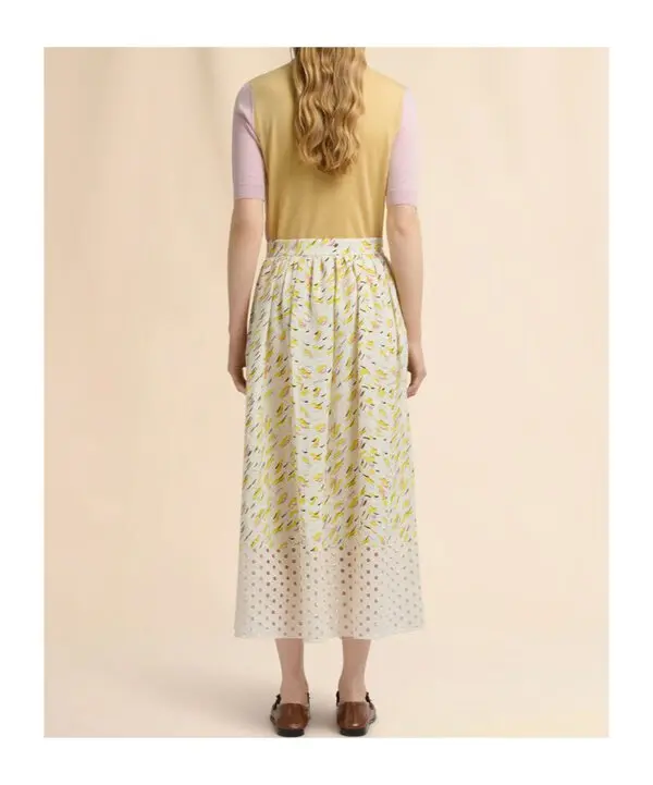 Marni Brushstroke Wave Printed Midi Skirt With Embroidered Lace Hem - Nude