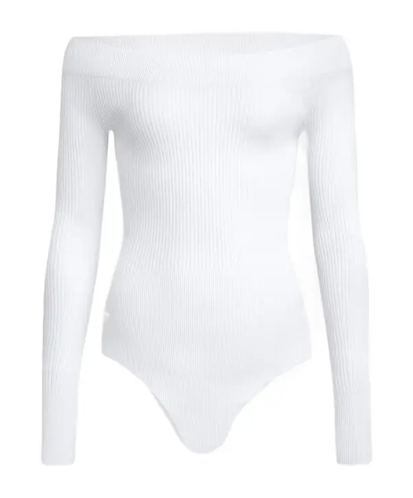 Alaïa Off-shoulder Ribbed Bodysuit - White