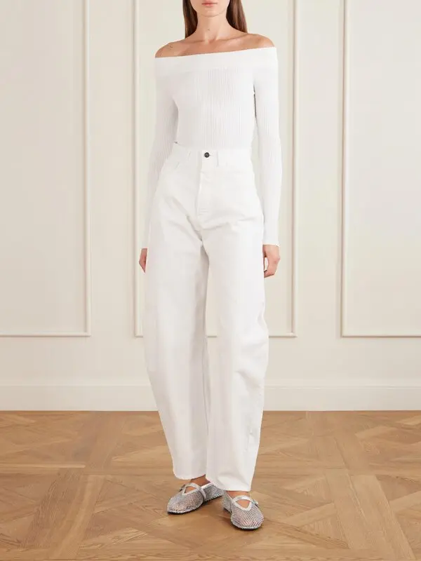 Alaïa Off-shoulder Ribbed Bodysuit - White