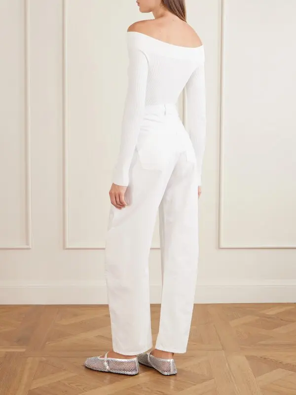 Alaïa Off-shoulder Ribbed Bodysuit - White