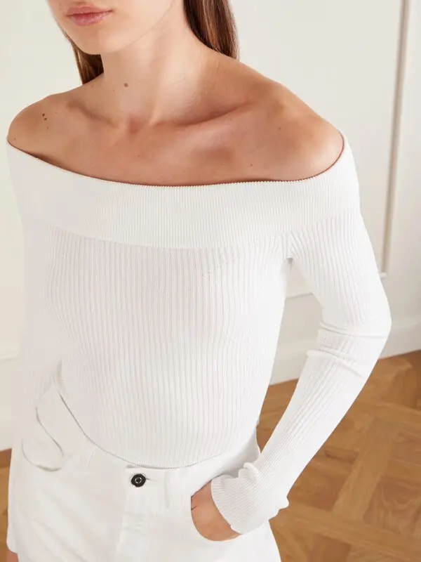 Alaïa Off-shoulder Ribbed Bodysuit - White