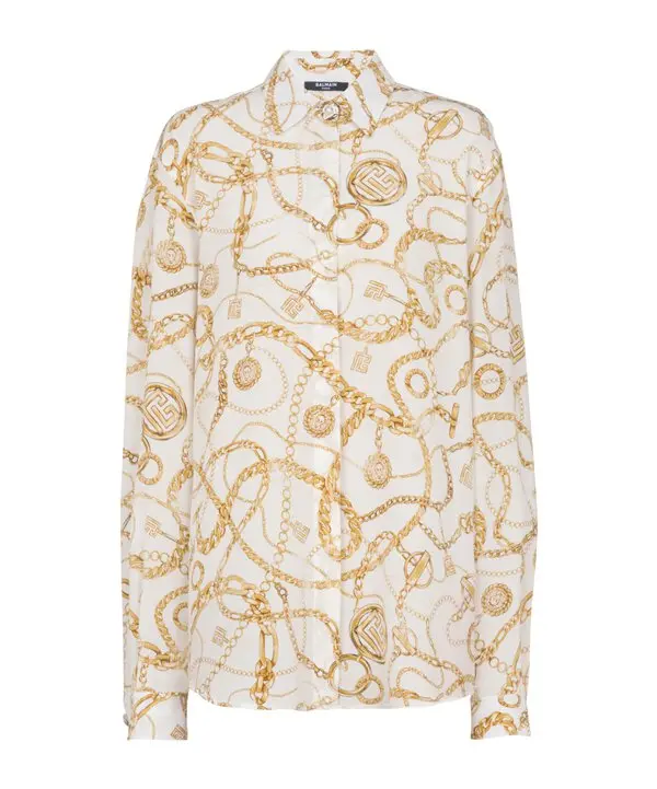 Balmain Chain Print Silk Shirt - Gold
