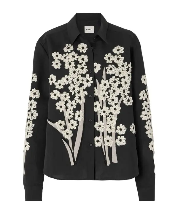 Khaite Argo Appliqué Silk Cotton Shirt - Black