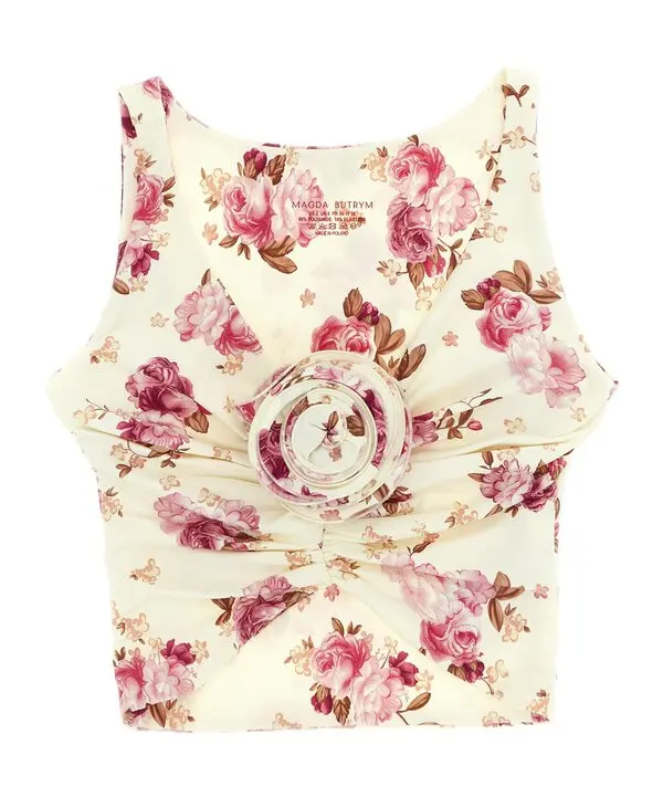 Magda Butrym Floral Print Knotted Bikini Top - Cream