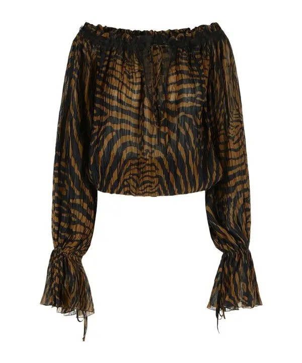 Blumarine Zebra Print Blouse With Lace Trim - Brown