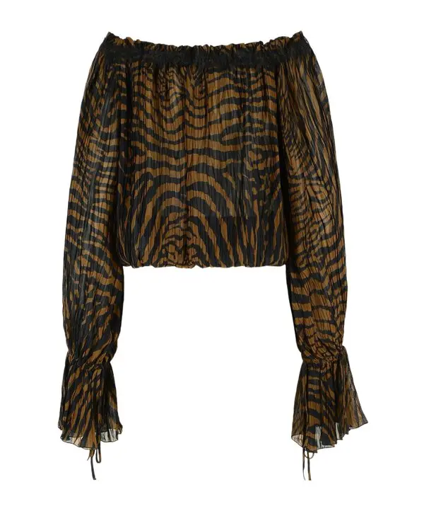 Blumarine Zebra Print Blouse With Lace Trim - Brown