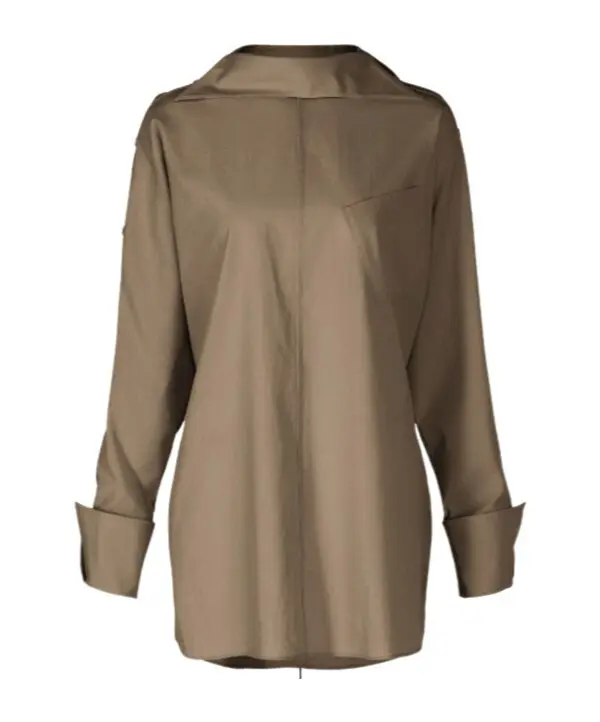 Issey Miyake Long Sleeve Shirt With Belt And Pocket - Dark Brown