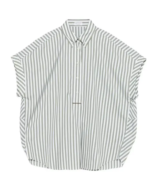 Brunello Cucinelli Striped Relaxed Fit Blouse - White