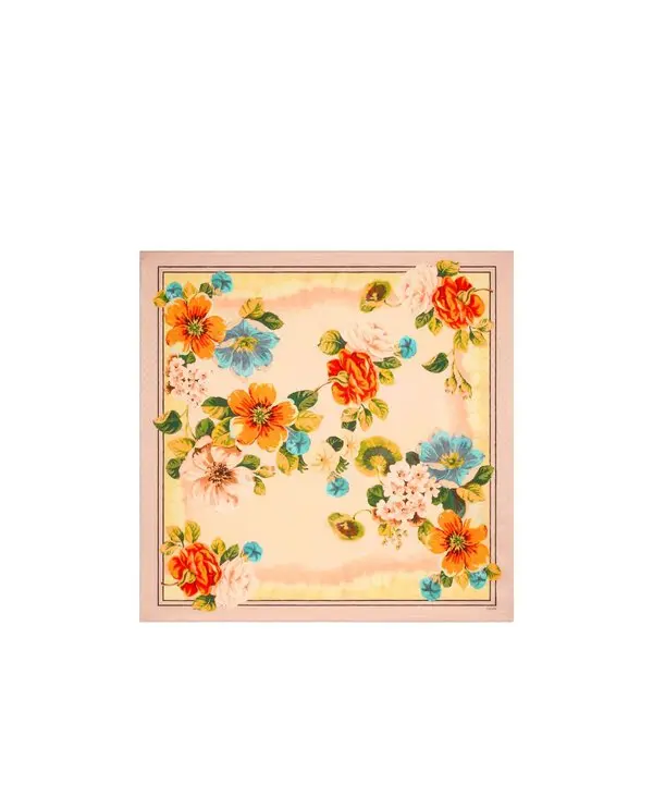 Celine Square Silk Scarf With Floral Print - Nude