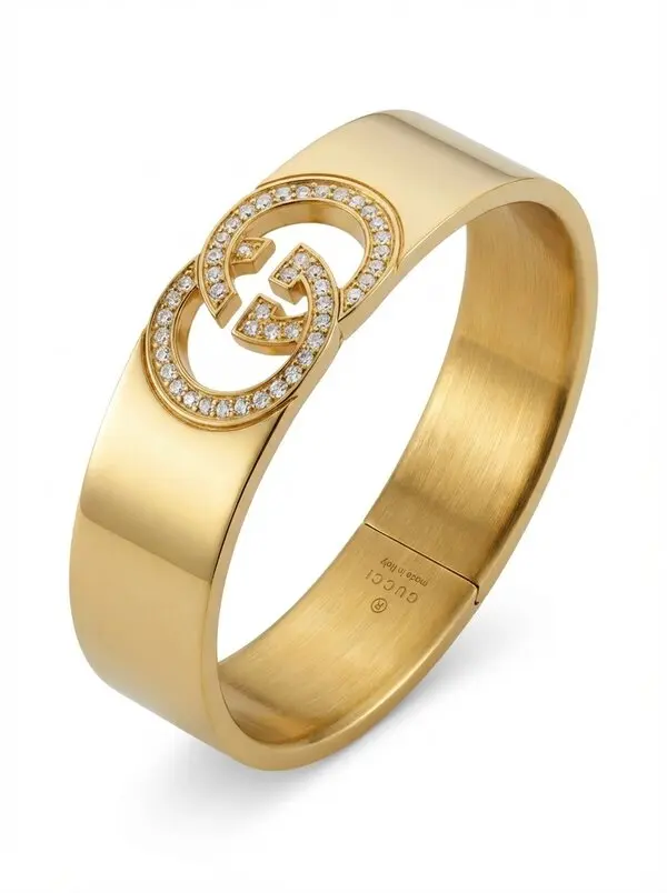 Gucci Interlocking Crystal Cuff Bracelet - Golden