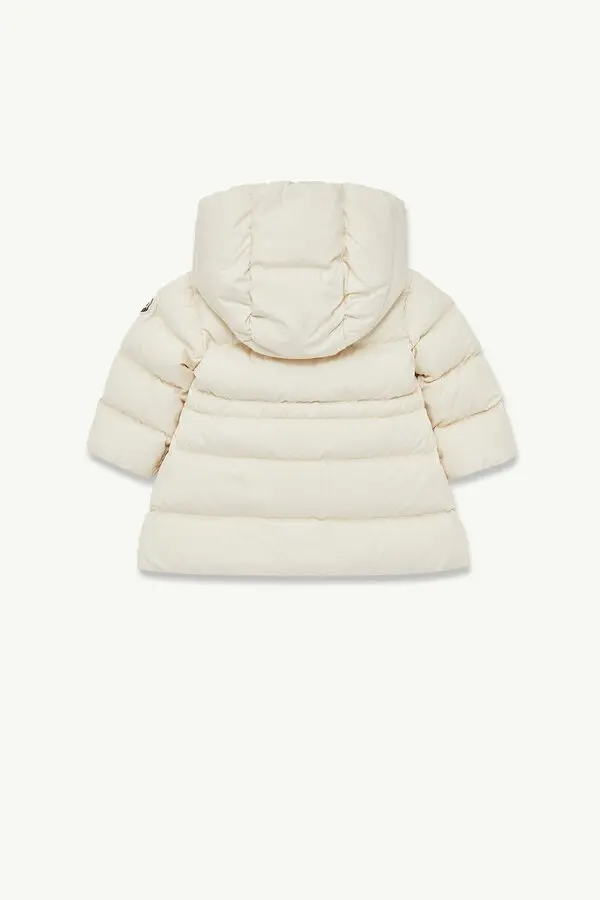 Moncler Padded Hooded Jacket With Ruffle Detail - White