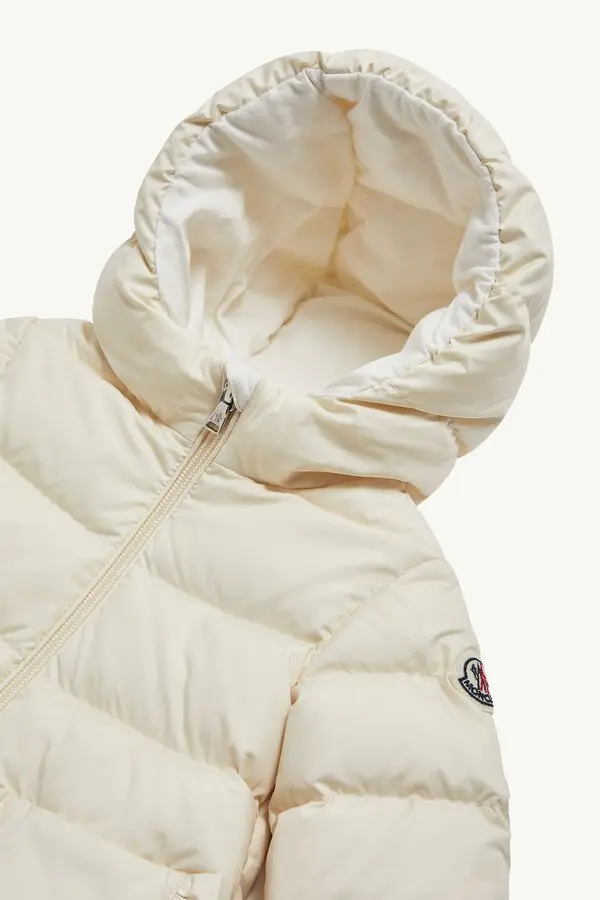 Moncler Padded Hooded Jacket With Ruffle Detail - White
