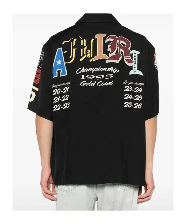 Amiri Varsity Patch Oversized Camp Shirt - Black