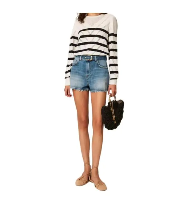 TWINSET Striped Openwork Crewneck Jumper