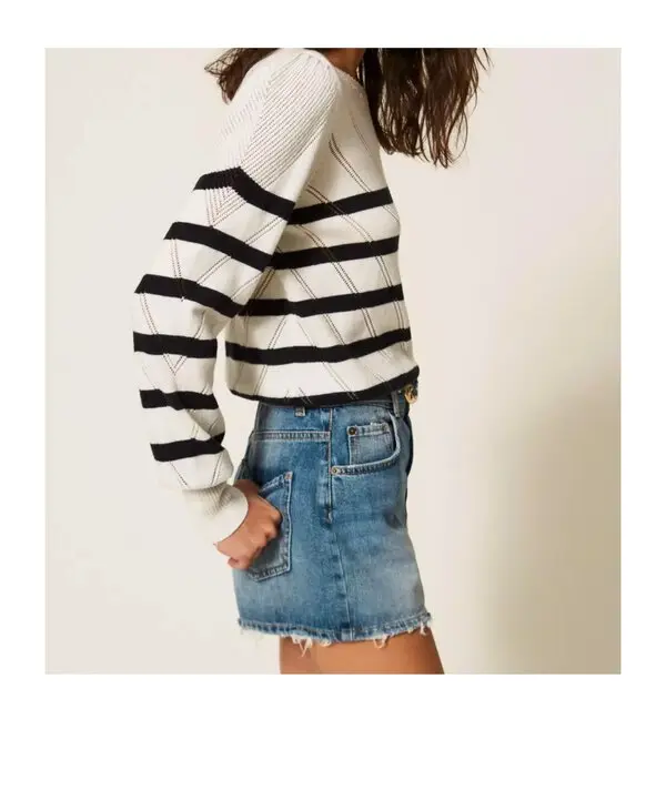 TWINSET Striped Openwork Crewneck Jumper