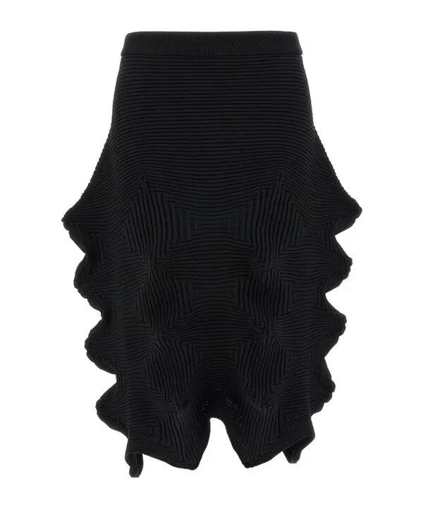 Issey Miyake Linkage Ruffled Knitted Skirt - Black