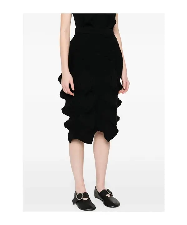 Issey Miyake Linkage Ruffled Knitted Skirt - Black