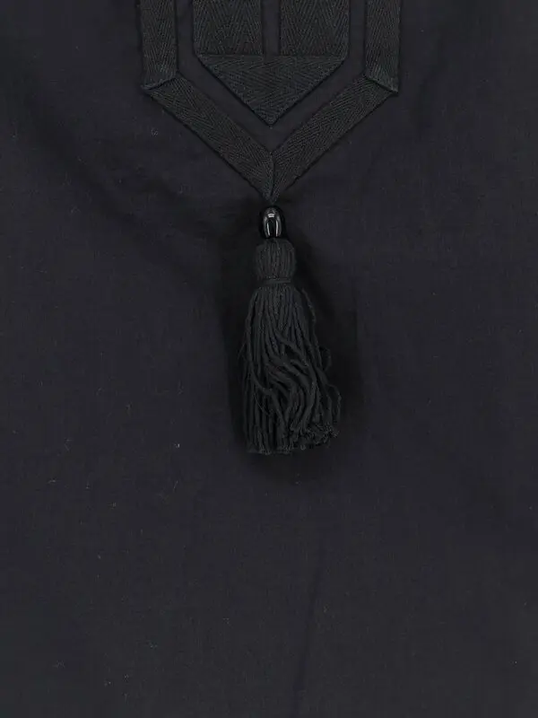 Tory Burch V-neck Tunic With Fringe And Herringbone Trim - Black