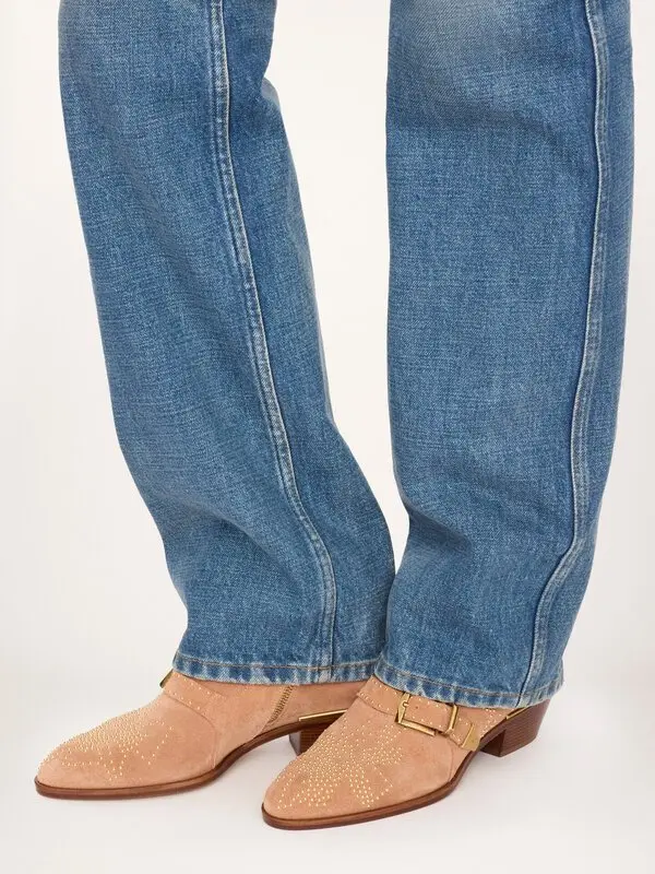 Chloé Susan Stud Detailed Buckled Ankle Boots - Grey Rose