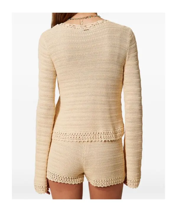 TWINSET V-neck Knitted Blouse With Crochet Lace Trim