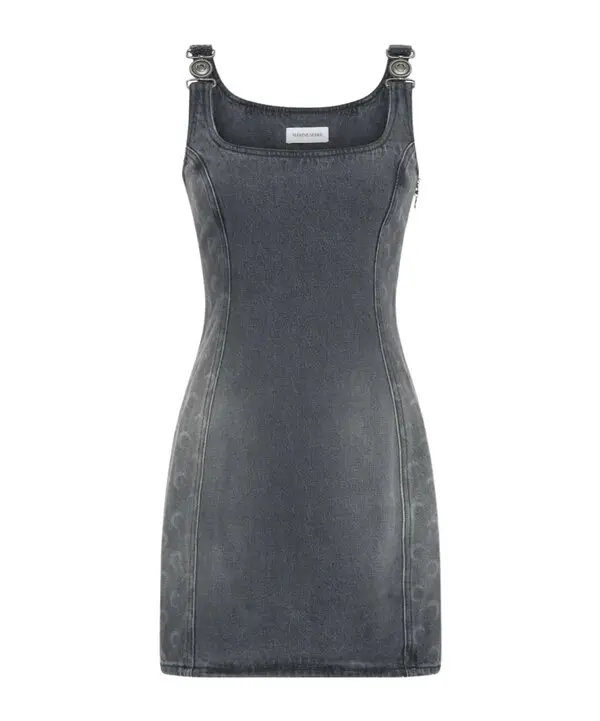 MARINE SERRE Fitted Denim Mini Dress - Black
