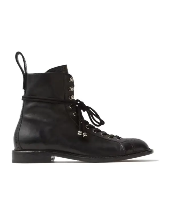 Versace Billy Leather Lace-up Brogue Boots - Black