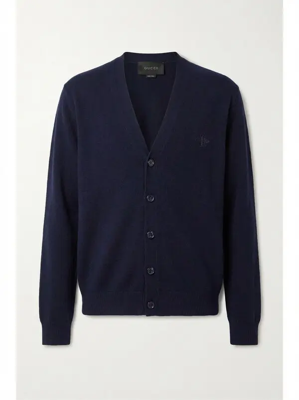 Gucci Embroidered Wool Cardigan - Dark Blue