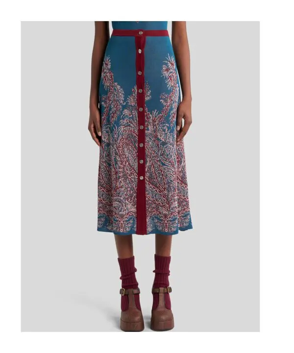 Etro Pattern-jacquard Button Detailed Midi Skirt